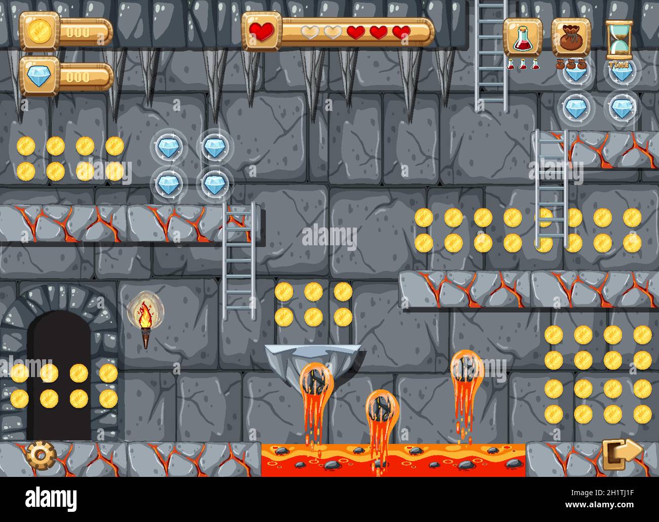 Lava Cave Platformer Game template illustration Stock Vector Image ...