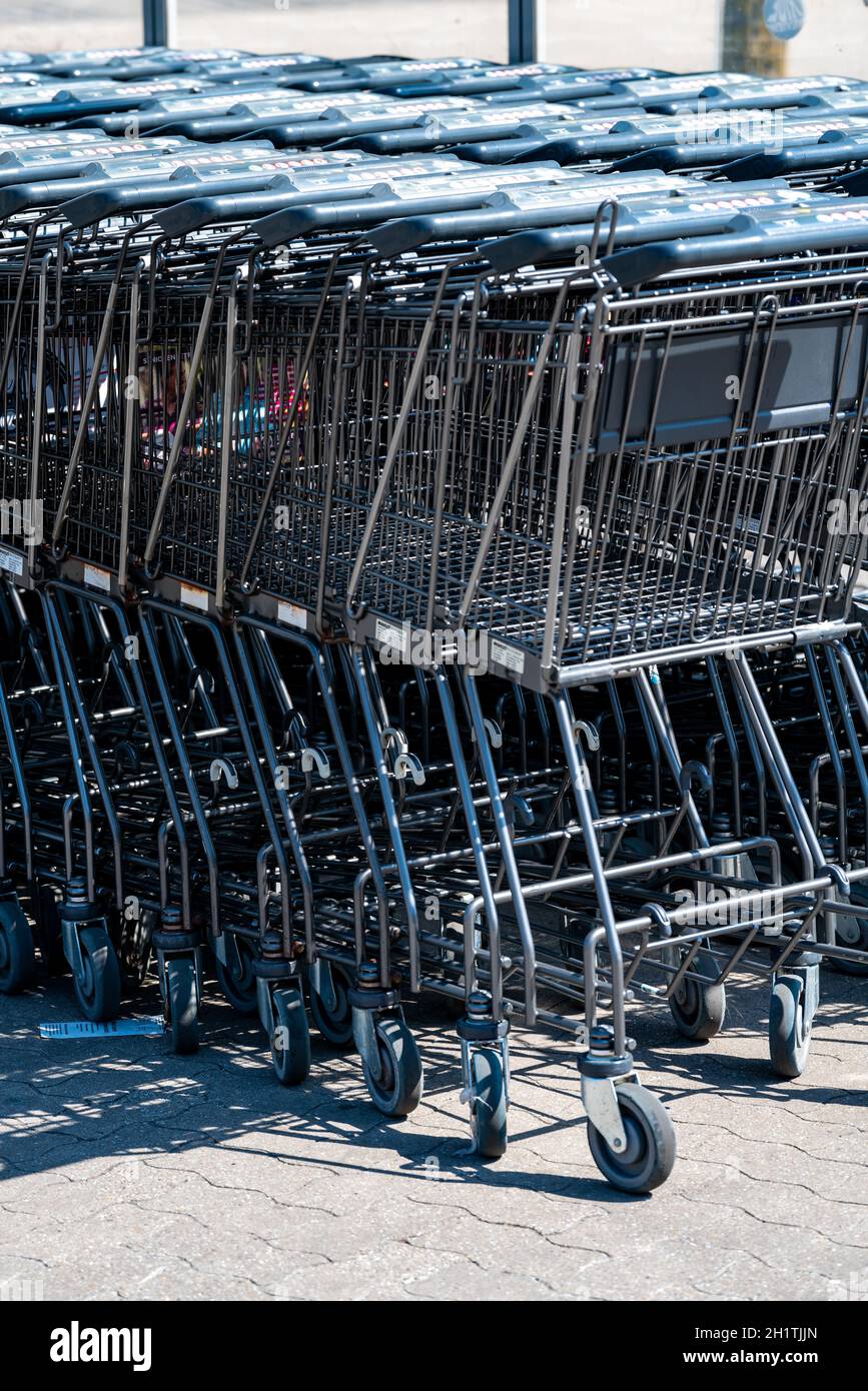 Supermarket shopping carts In The Store Stock Photo - Alamy