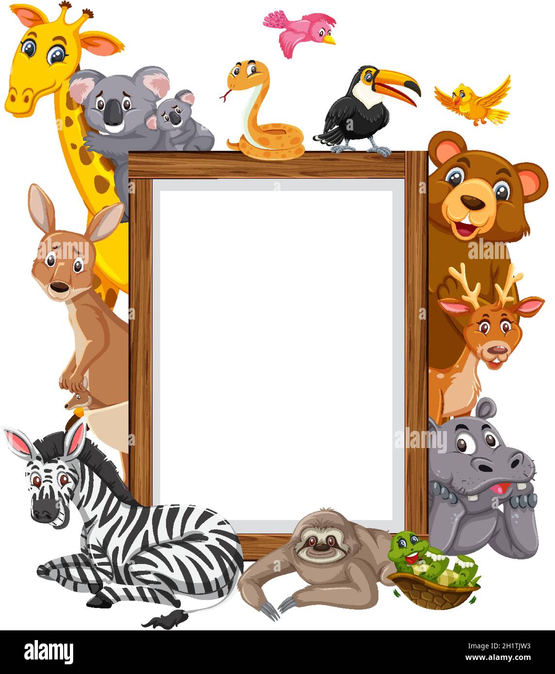 Empty wooden frame with various wild animals illustration Stock Vector ...