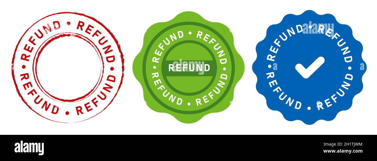 Refund stamp emblem design sticker in red blue and green set collection ...