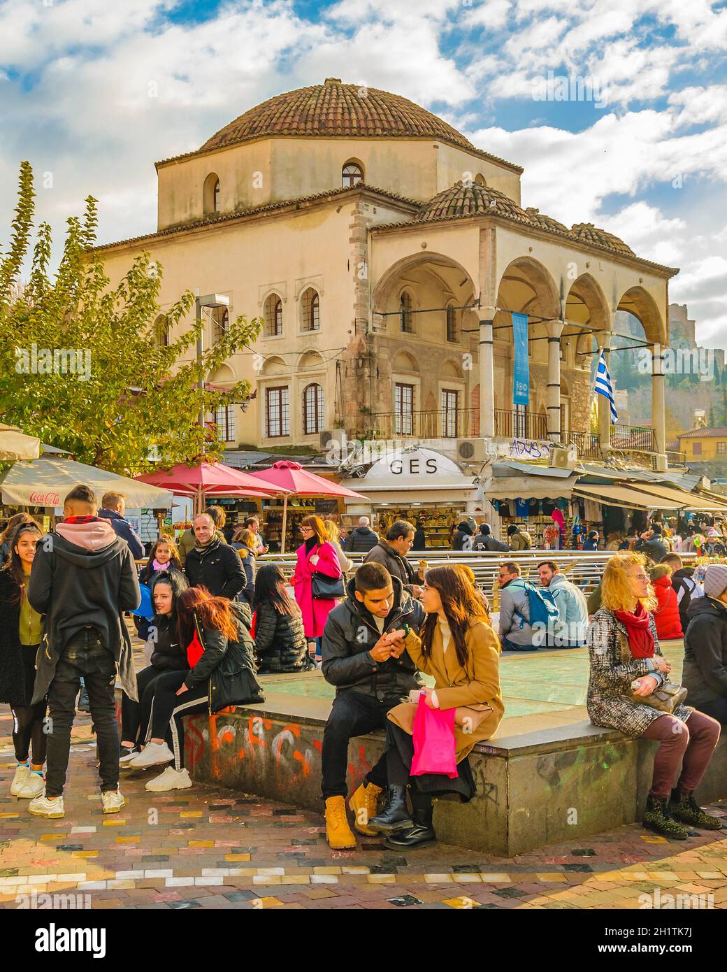 ATHENS, GREECE, JANUARY - 2020 - Day urban scene at famous monastiraki ...