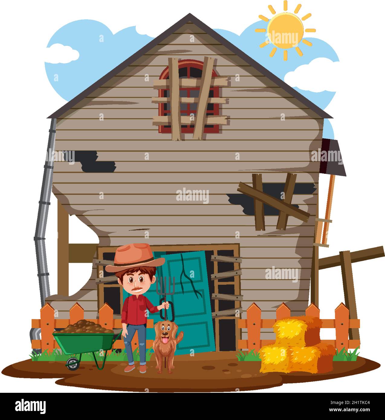 Farmer at the rural old farm house illustration Stock Vector Image ...