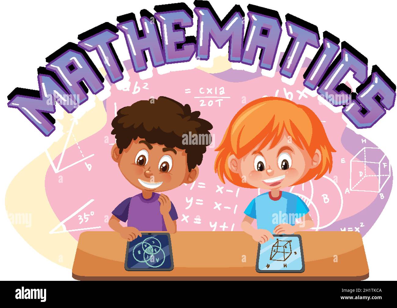 Children learning math with math symbol and icon illustration Stock ...
