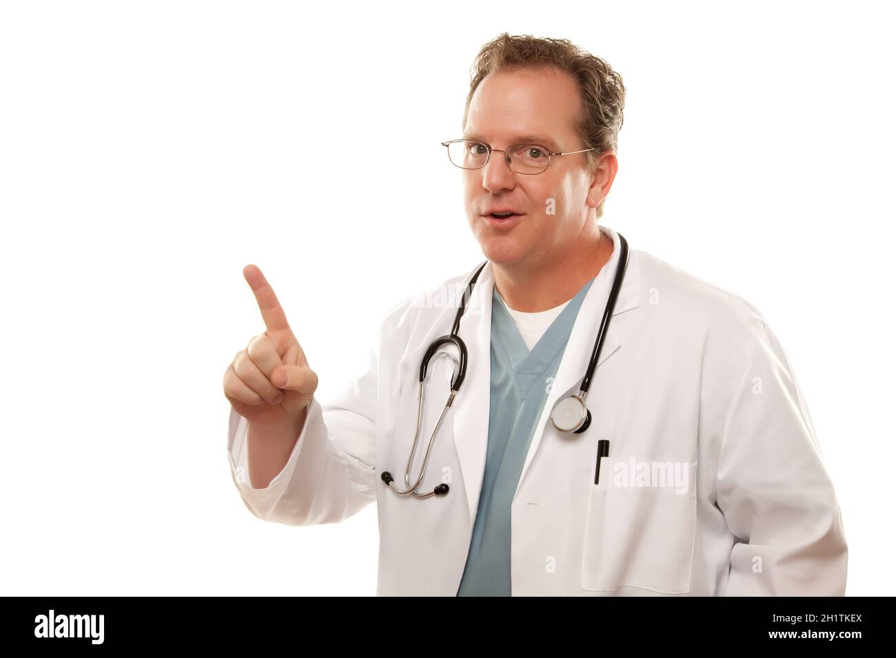 Male Doctor with One Finger Up Isolated on a White Background Stock ...