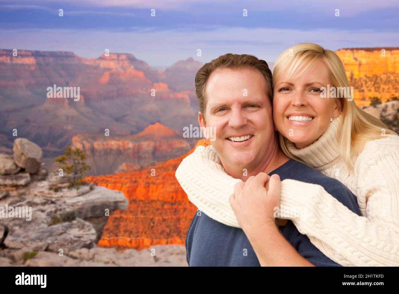 Happy Affectionate Couple at the Grand Canyon Lookout Point Stock Photo ...