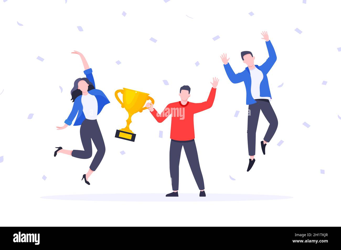 Happy business employee team winners award ceremony flat style design vector illustration ...