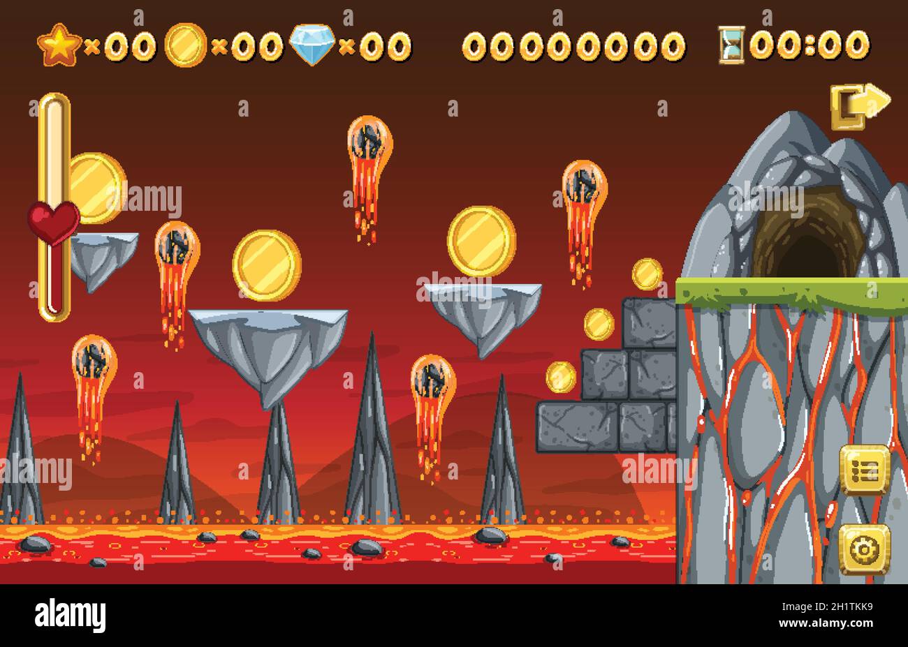 Lava Cave Platformer Game template illustration Stock Vector Image ...