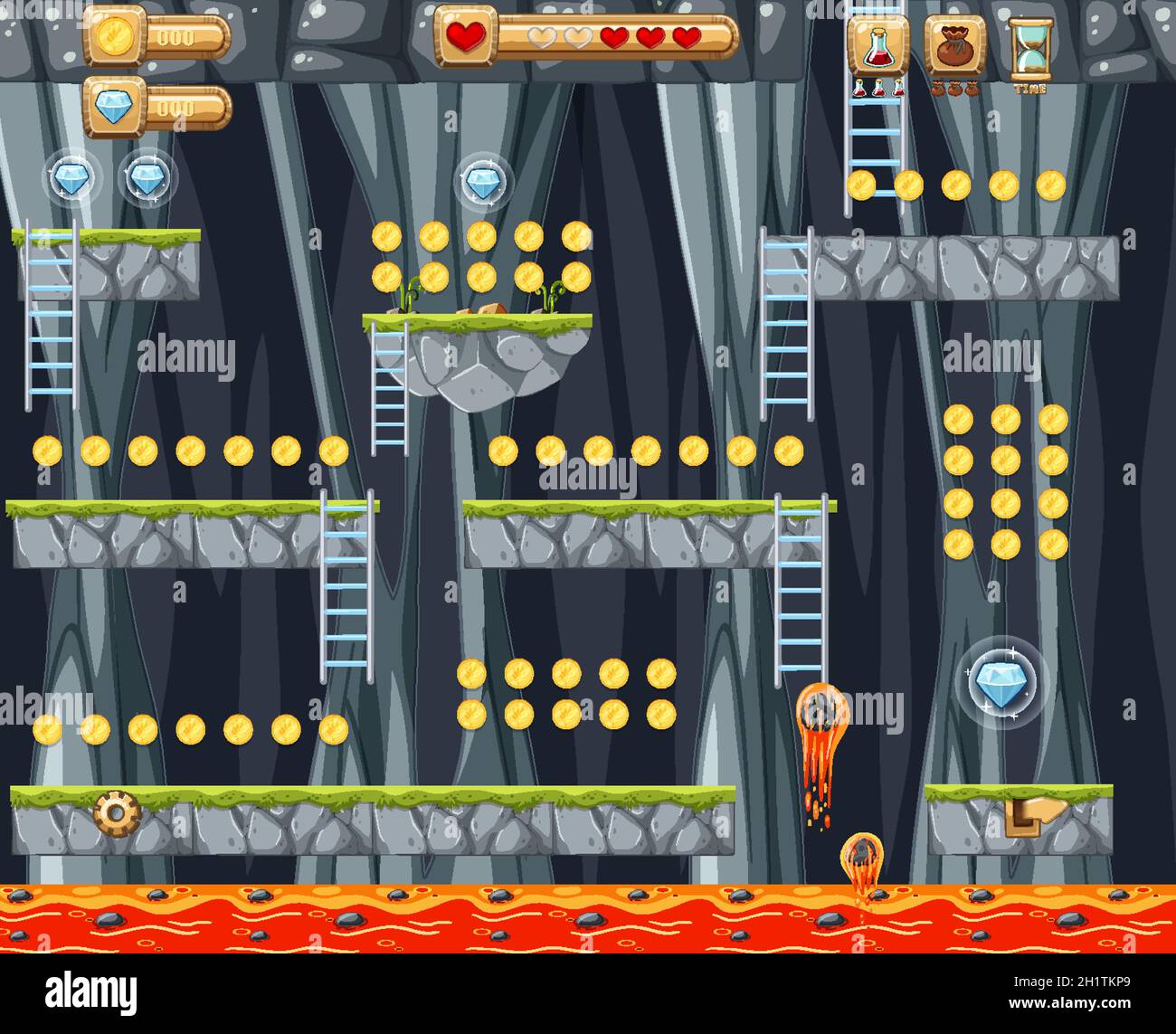 Lava Cave Platformer Game template illustration Stock Vector Image ...