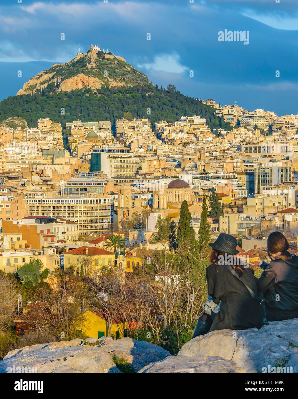 Aerial view cityscape of athens from top of philopappos hill, a famous ...