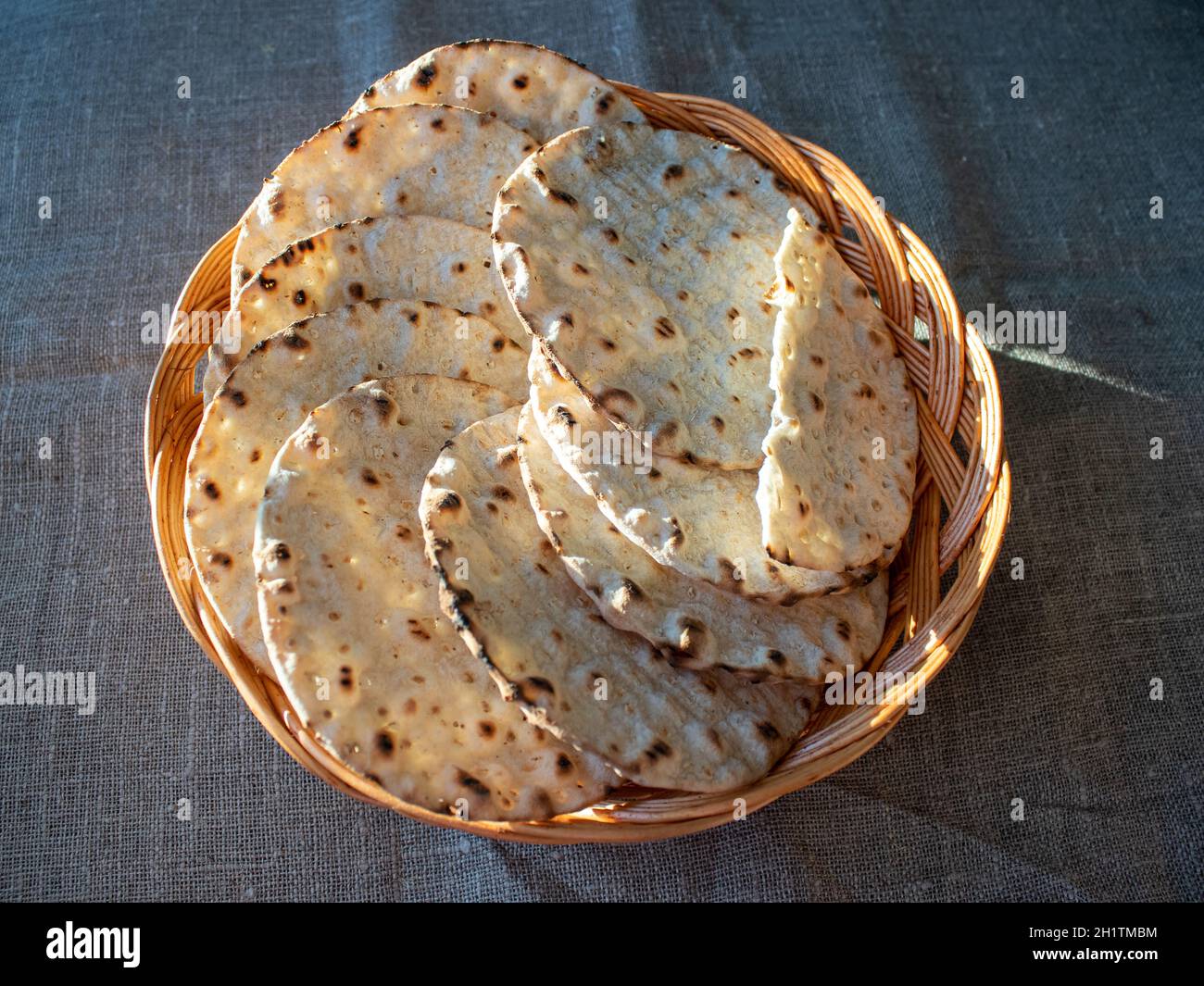 Thin crispbreads in bread basket on textile background Stock Photo - Alamy