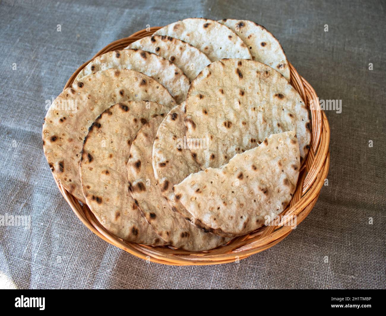 Thin crispbreads in bread basket on textile background Stock Photo - Alamy