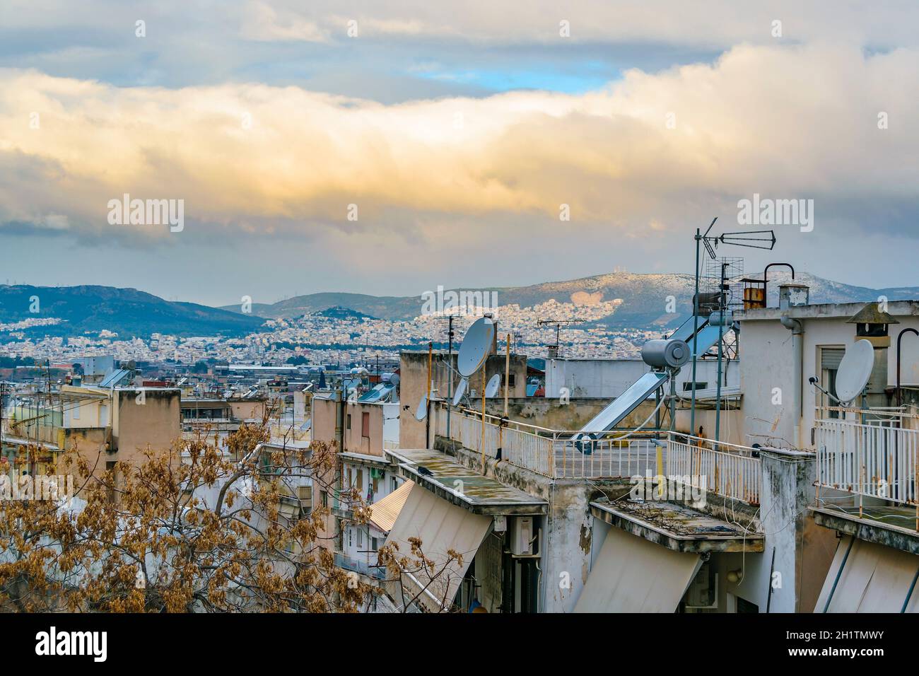 Aerial view cityscape of athens from top of philopappos hill, a famous ...