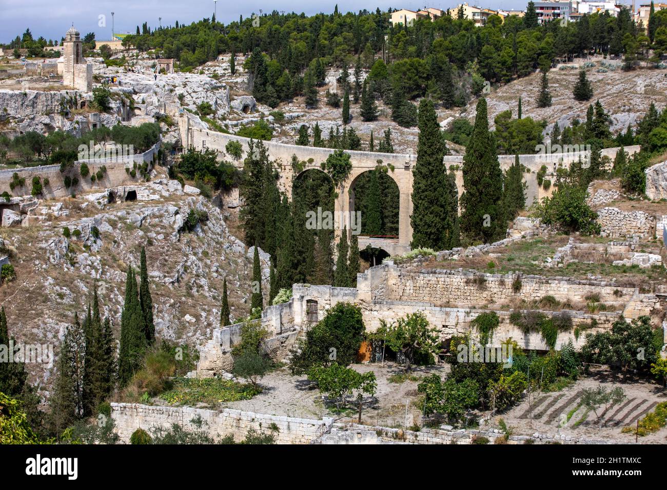 Gravina in Puglia, with the Roman two-level bridge that extends over ...