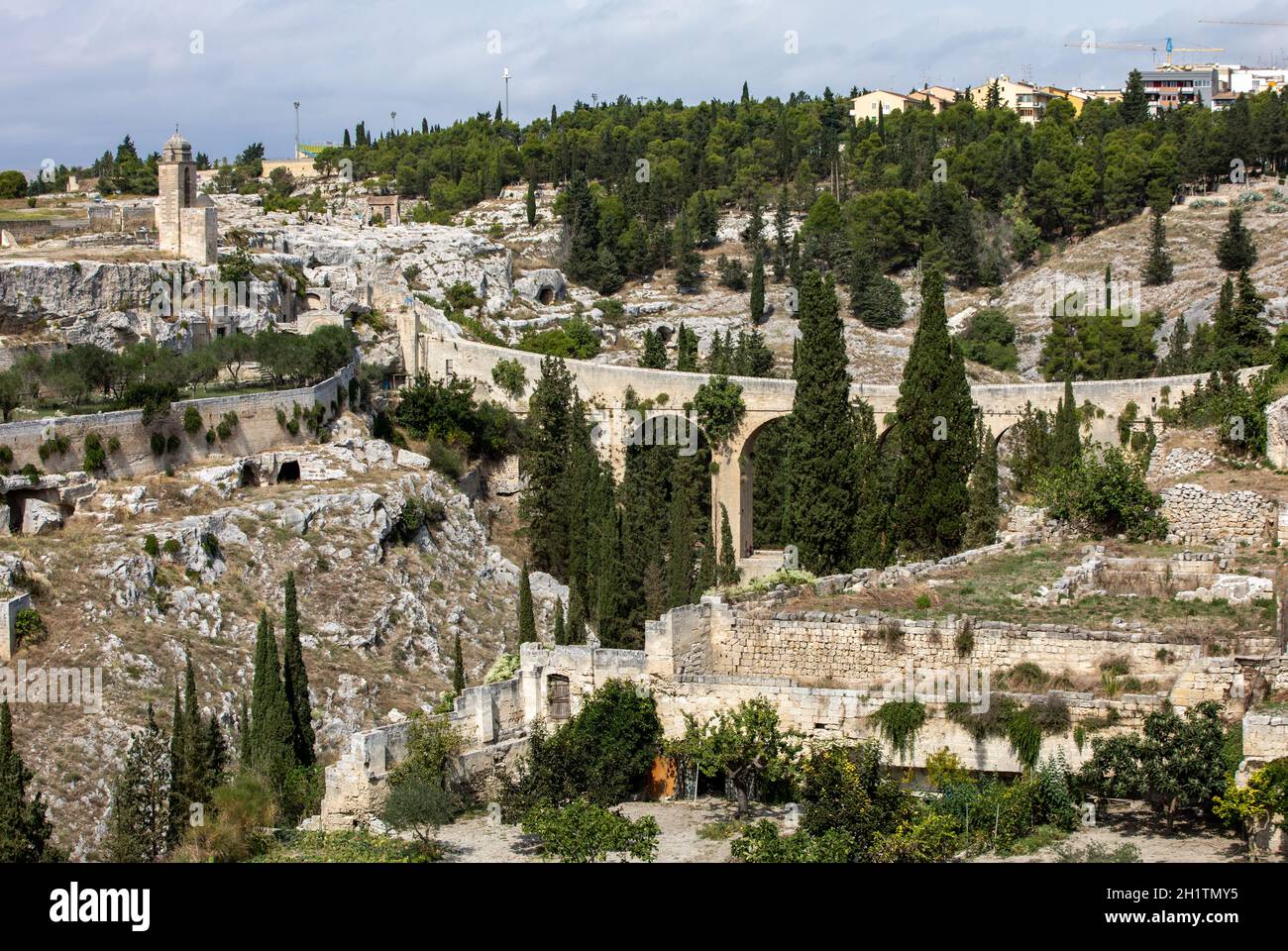 Gravina in Puglia, with the Roman two-level bridge that extends over ...