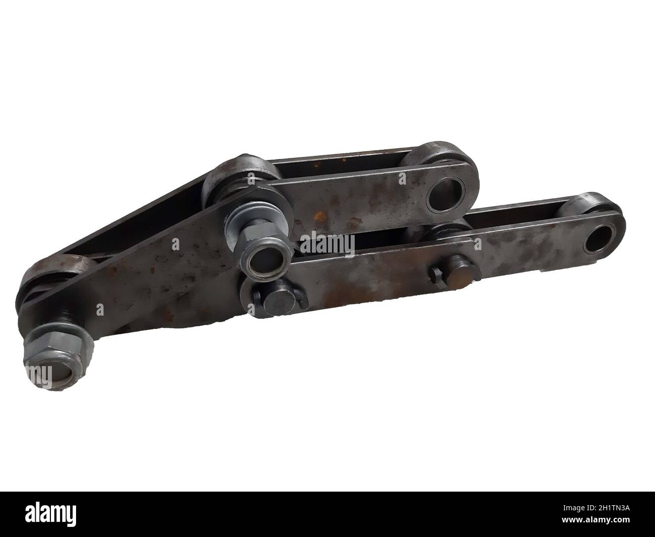 Rusty pulling block conveyor chain on white background Stock Photo - Alamy