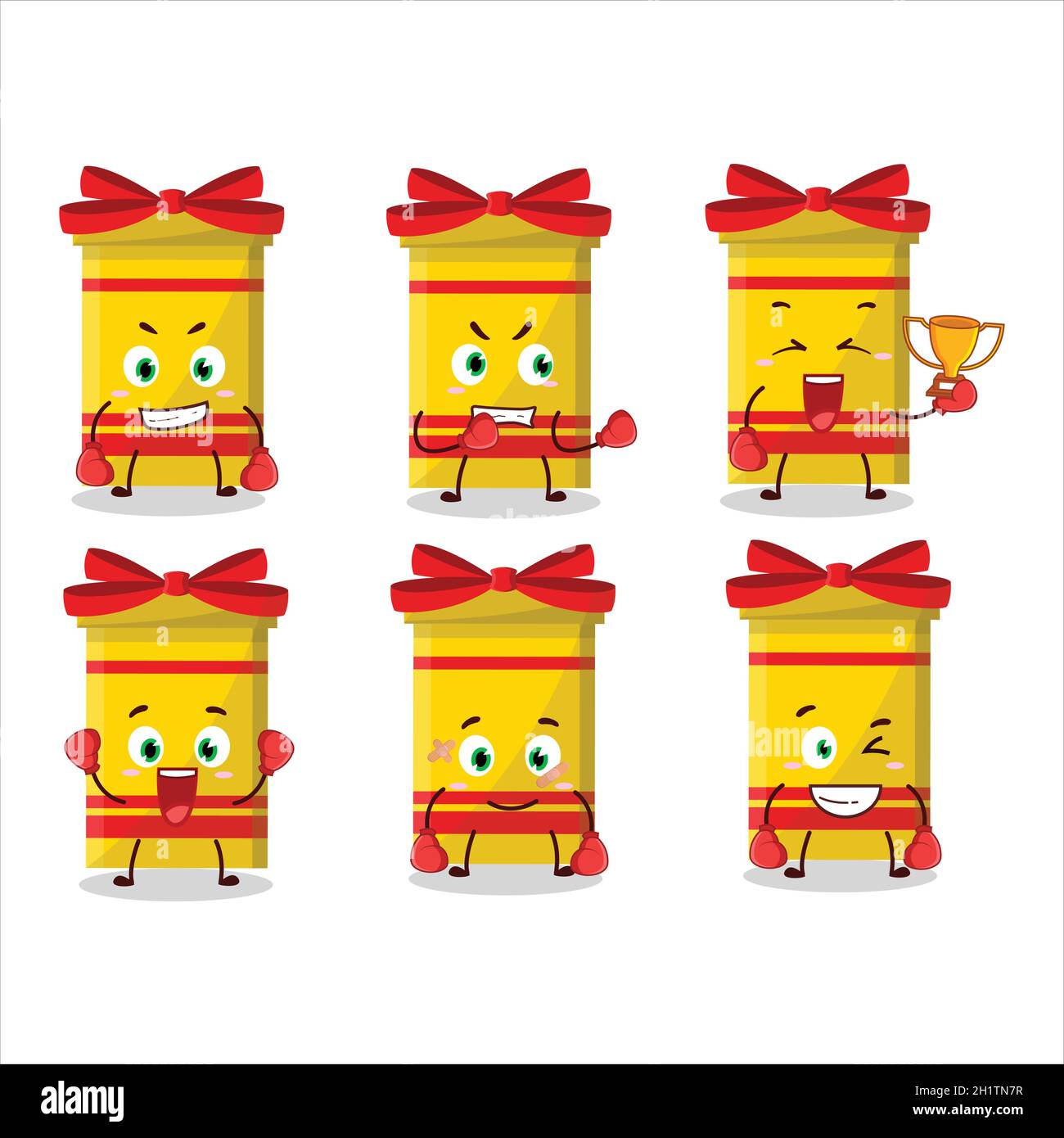 A sporty yellow long gift box boxing athlete cartoon mascot design ...