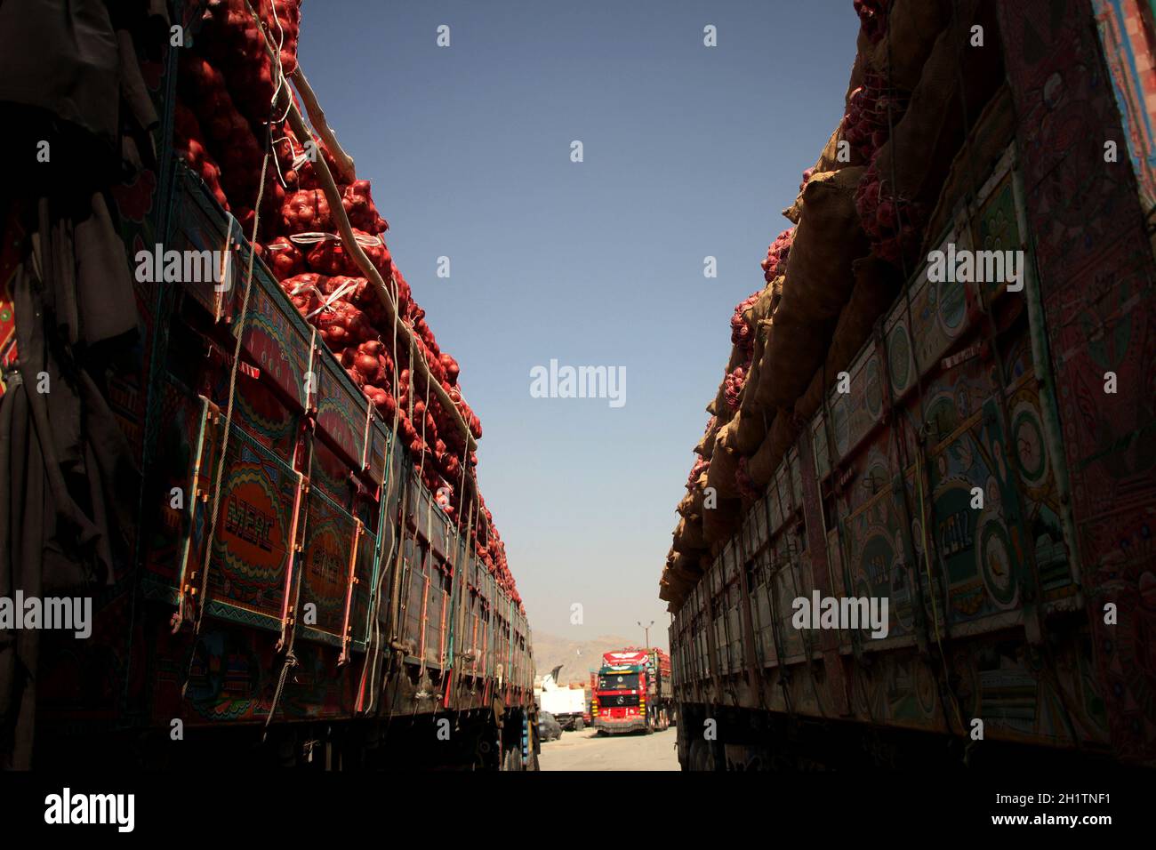 Kabul, Afghanistan. 18th Oct, 2021. Cargo trucks carrying commercial ...