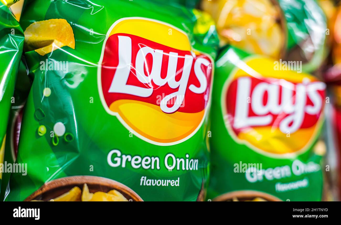 POZNAN, POL - APR 13, 2021: Packets of Lay's potato chips, popular ...