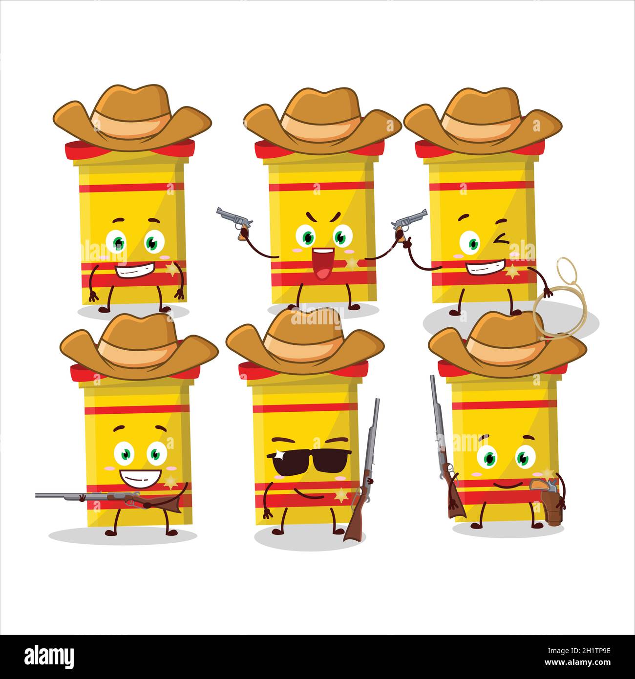 Cool cowboy yellow long gift box cartoon character with a cute hat ...