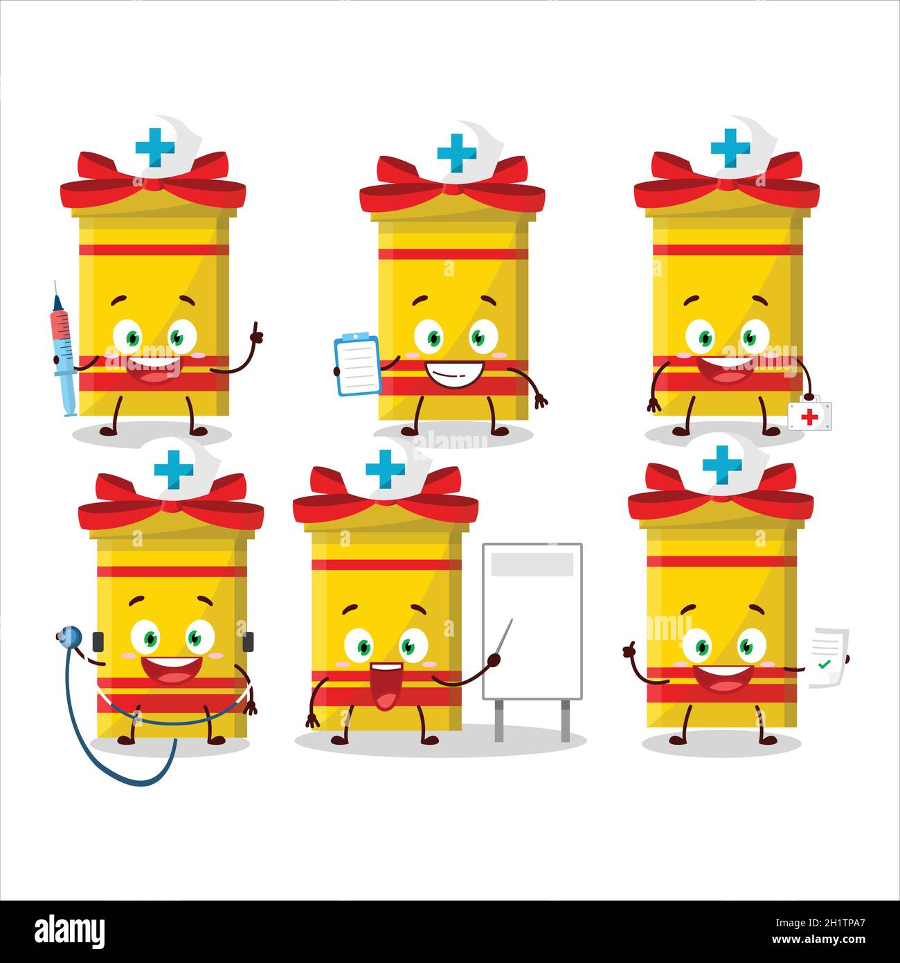 Doctor profession emoticon with yellow long gift box cartoon character ...