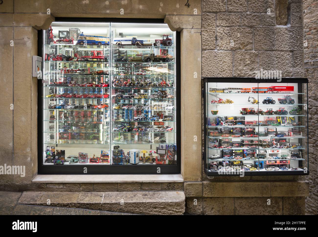 San Marino- April 05,2014: Shop window, which displays scale models of ...