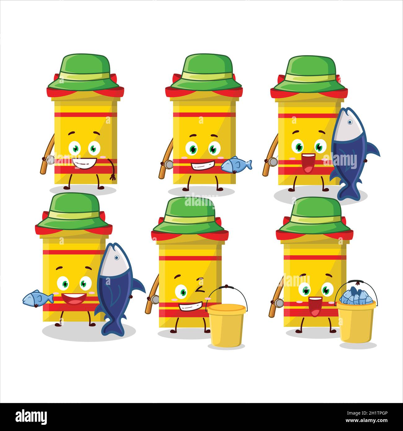 A fisherman yellow long gift box cartoon picture catch a big fish ...
