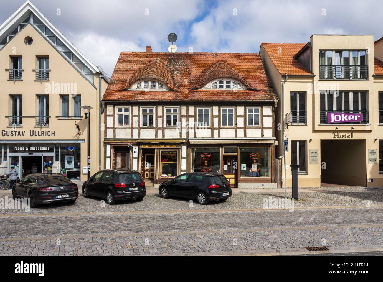 STENDAL, GERMANY - APRIL 24, 2021: Houses and buildings on the streets ...