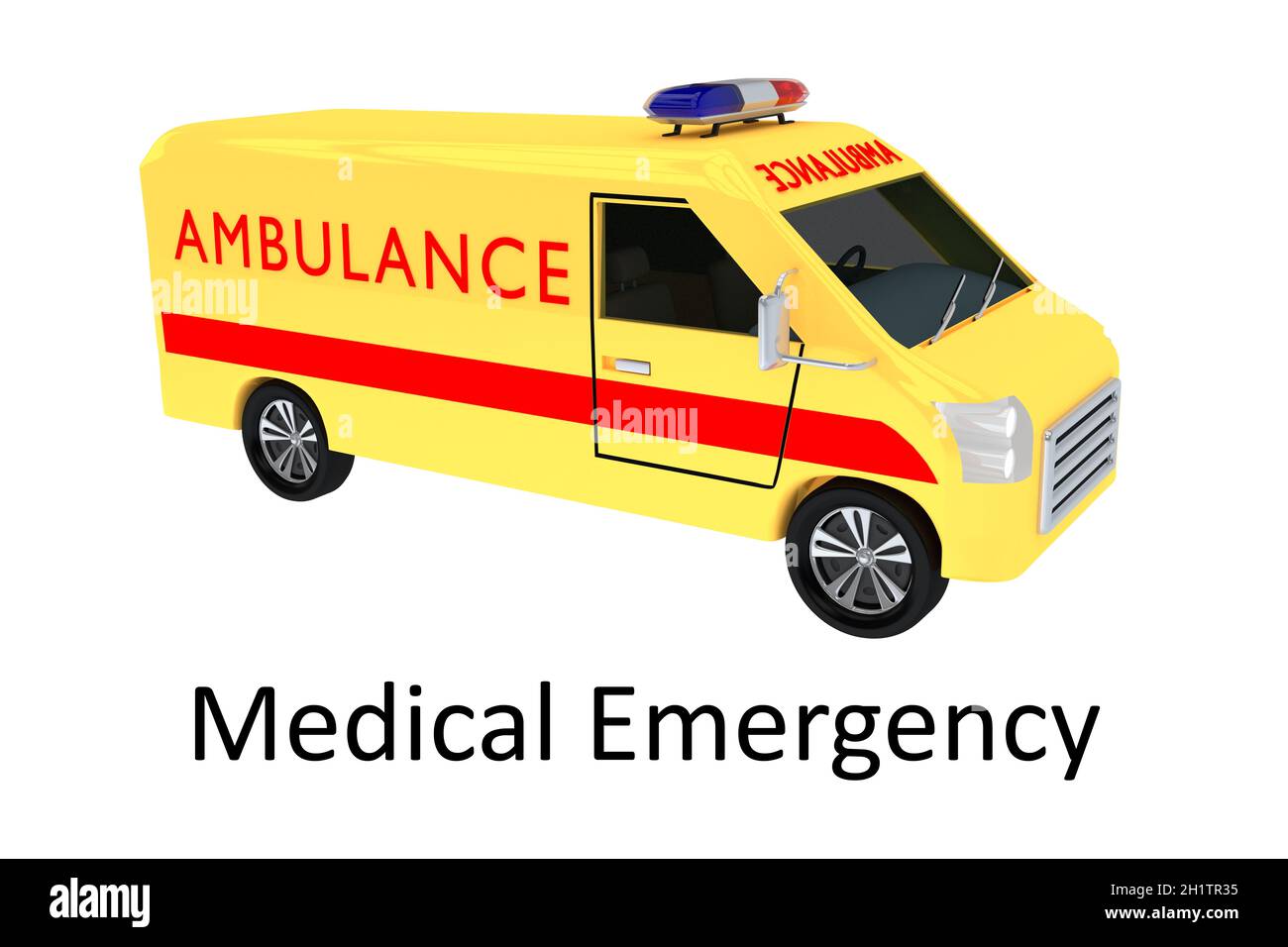 3D illustration of a yellow ambulance isolated on white, with the ...