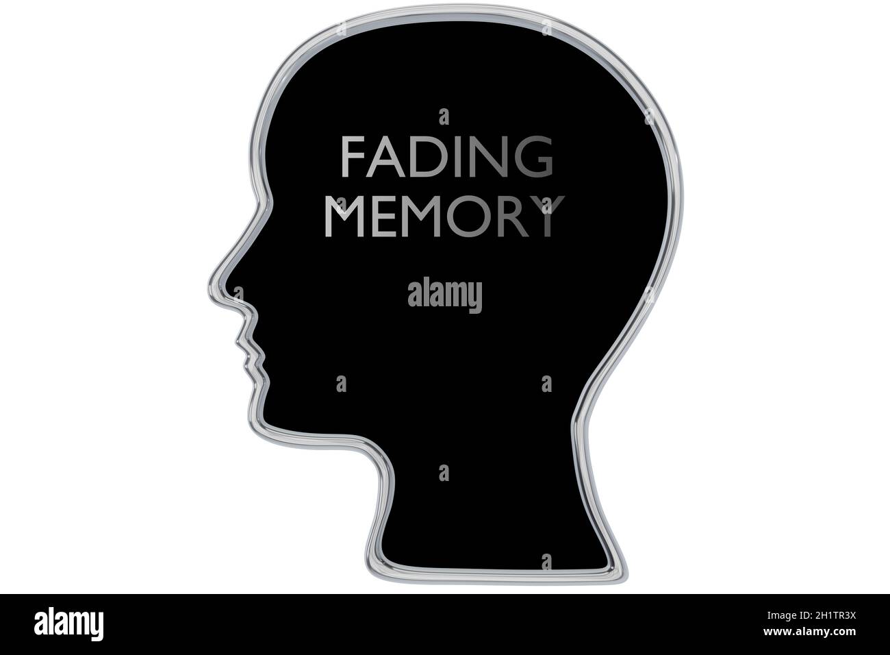 3D illustration of a diminishing FADING MEMORY script in a head ...