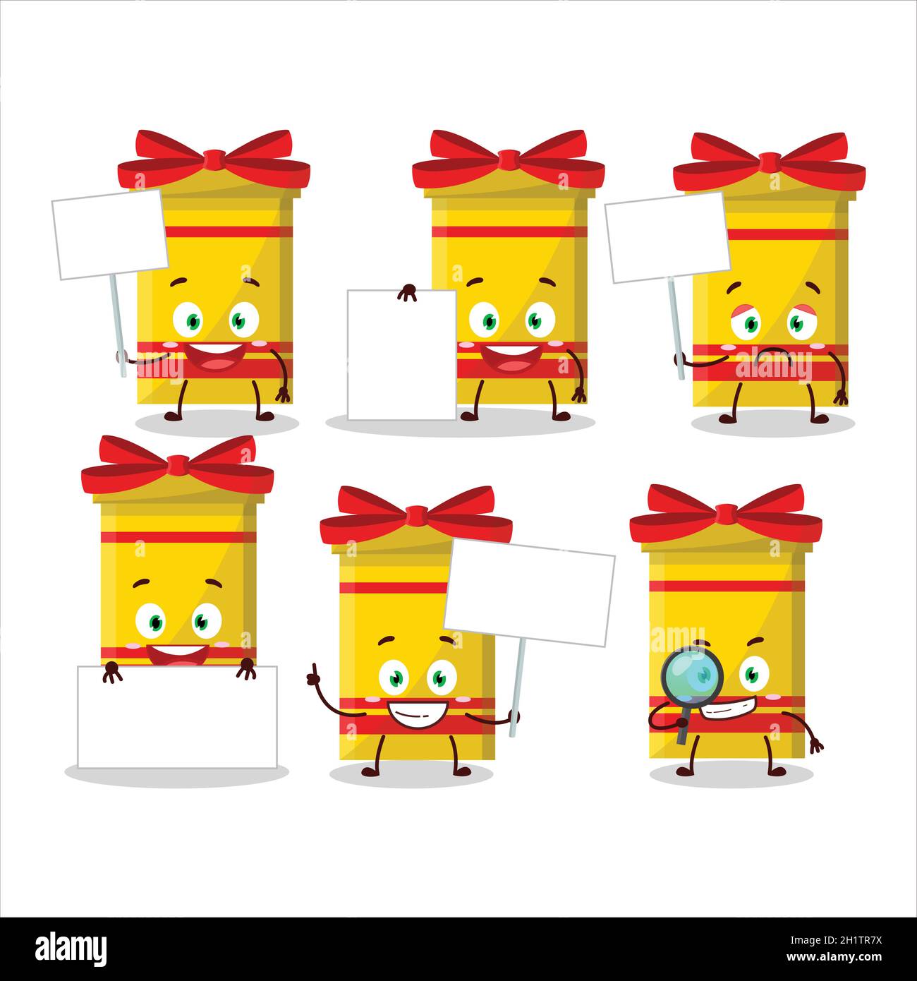 Yellow long gift box cartoon character bring information board. Vector ...