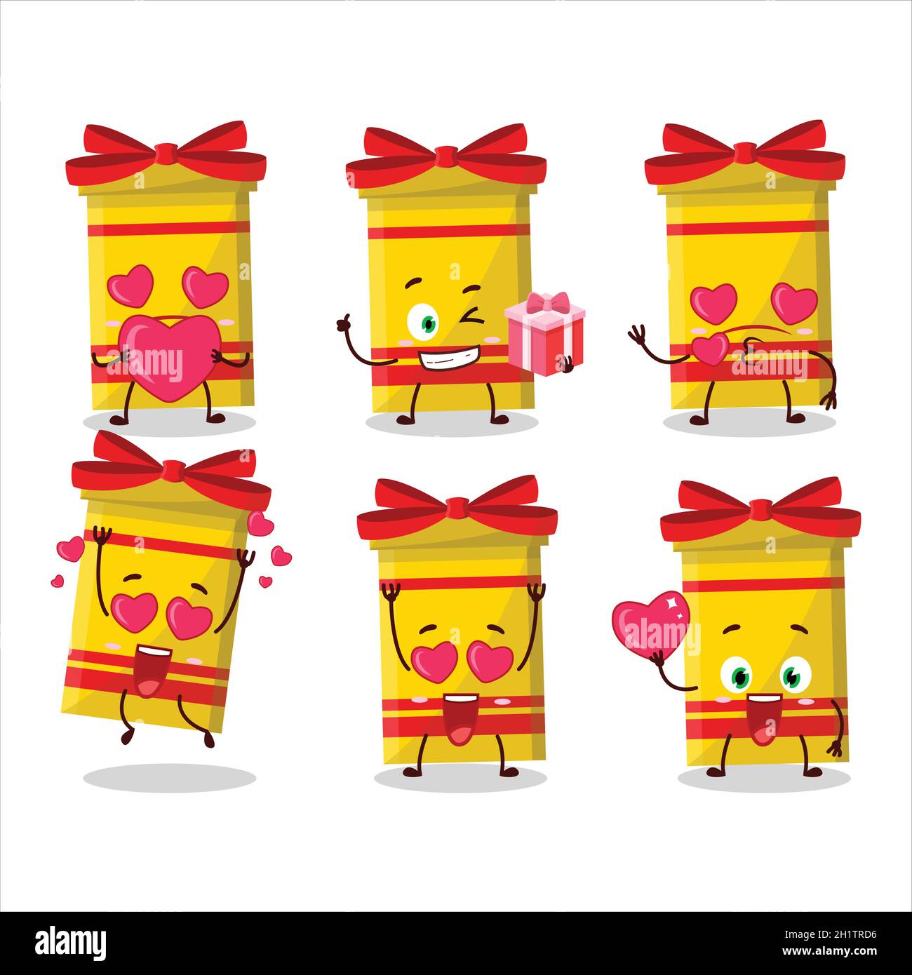 Yellow long gift box cartoon character with love cute emoticon. Vector ...
