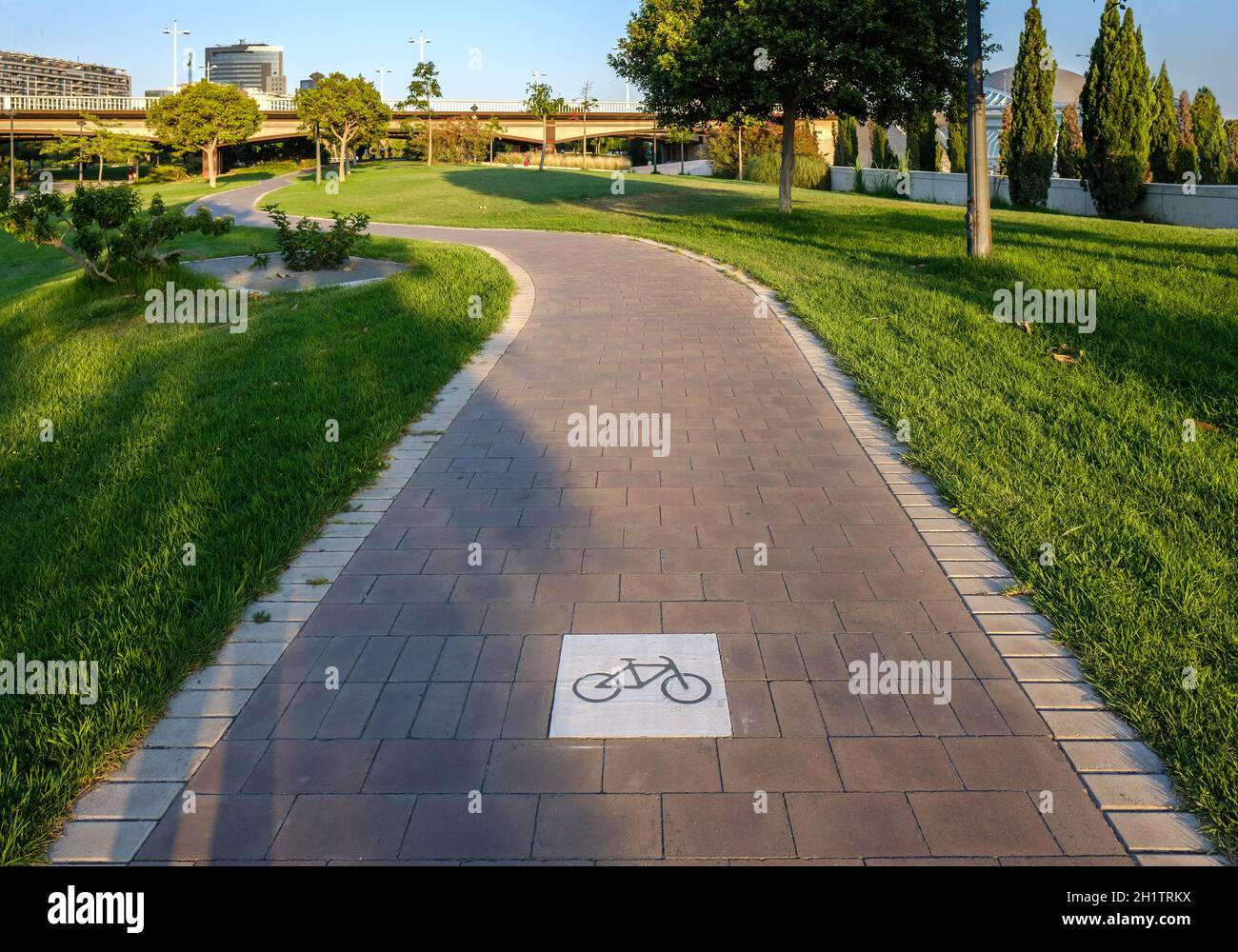 Road sign on the cycleway, bikeway for cyclists only. Bike lane in the ...