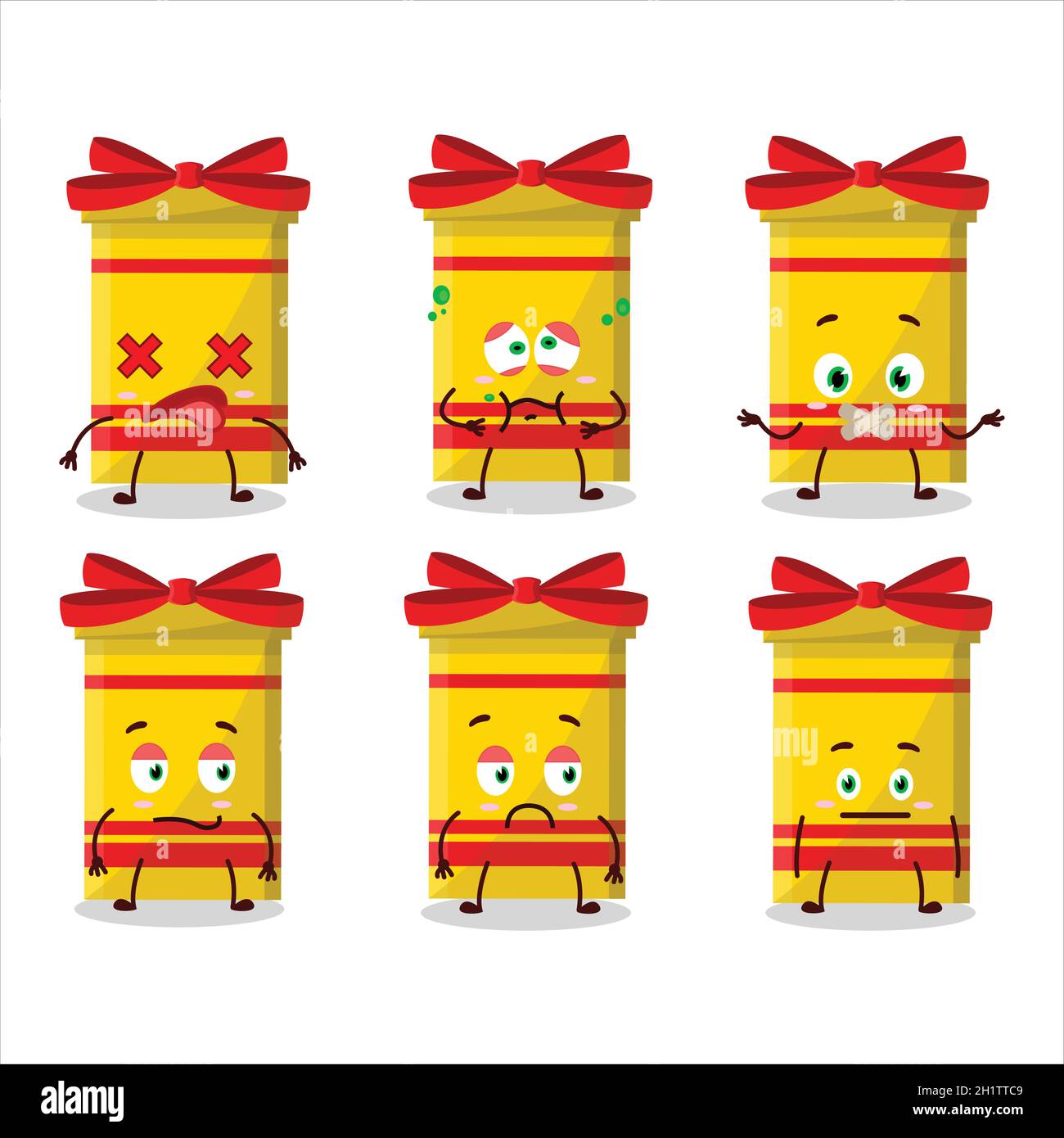 Yellow long gift box cartoon character with nope expression. Vector ...