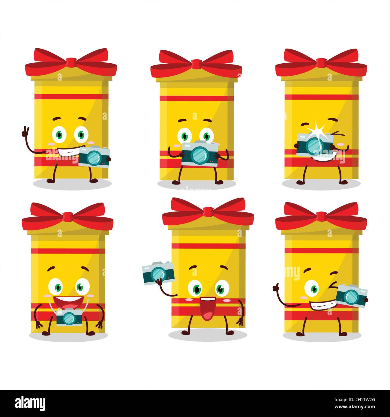 Photographer profession emoticon with yellow long gift box cartoon ...
