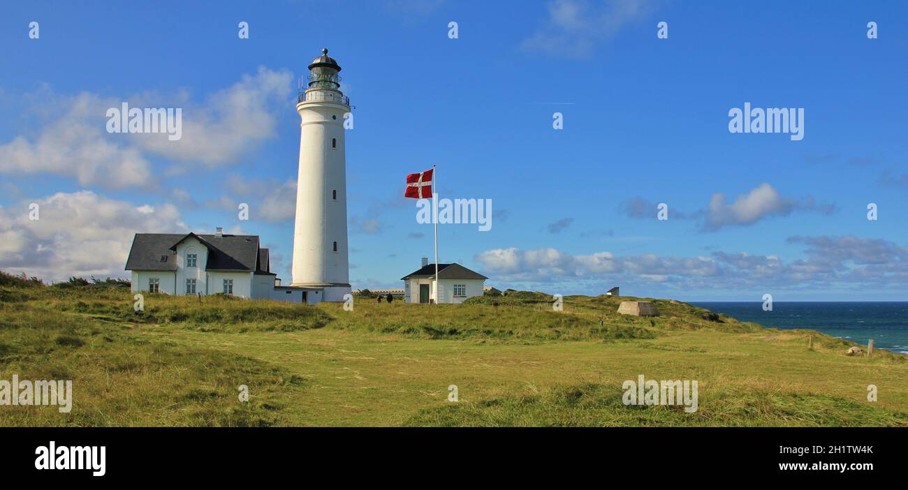 Scene in north Jylland. Beautiful old lighthouse in Hirtshals, Denmark ...