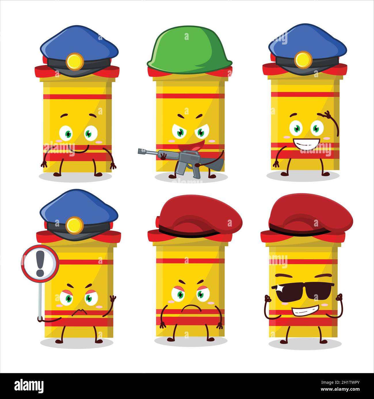 A dedicated Police officer of yellow long gift box mascot design style ...