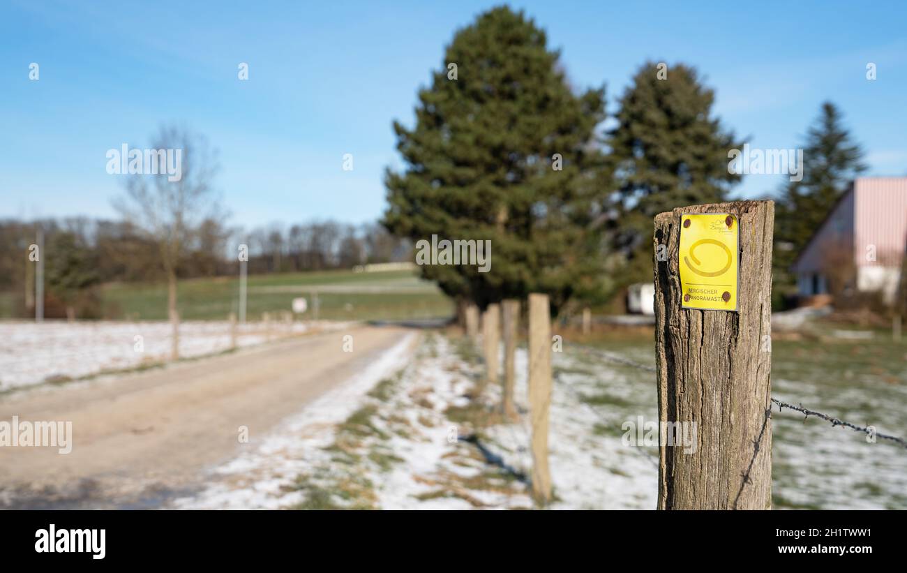 LINDLAR, GERMANY - FEBRUARY 14, 2021: Long distance hiking trail ...