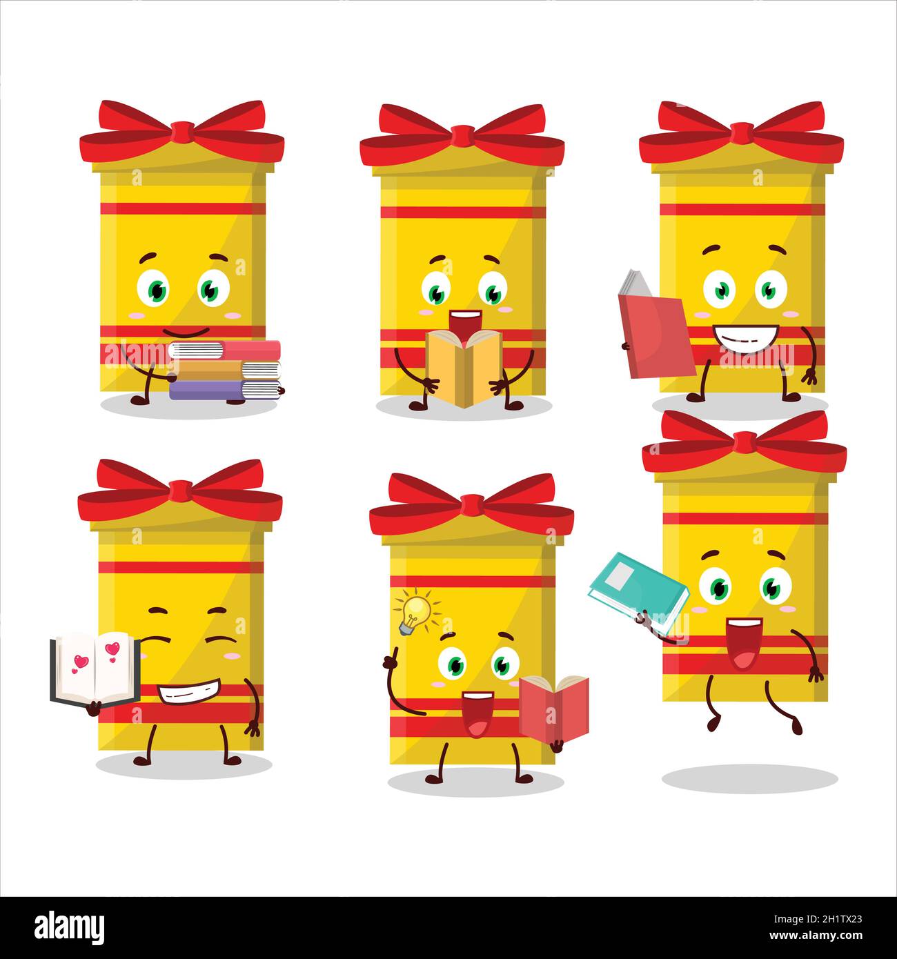 A picture of yellow long gift box cartoon character concept reading an ...