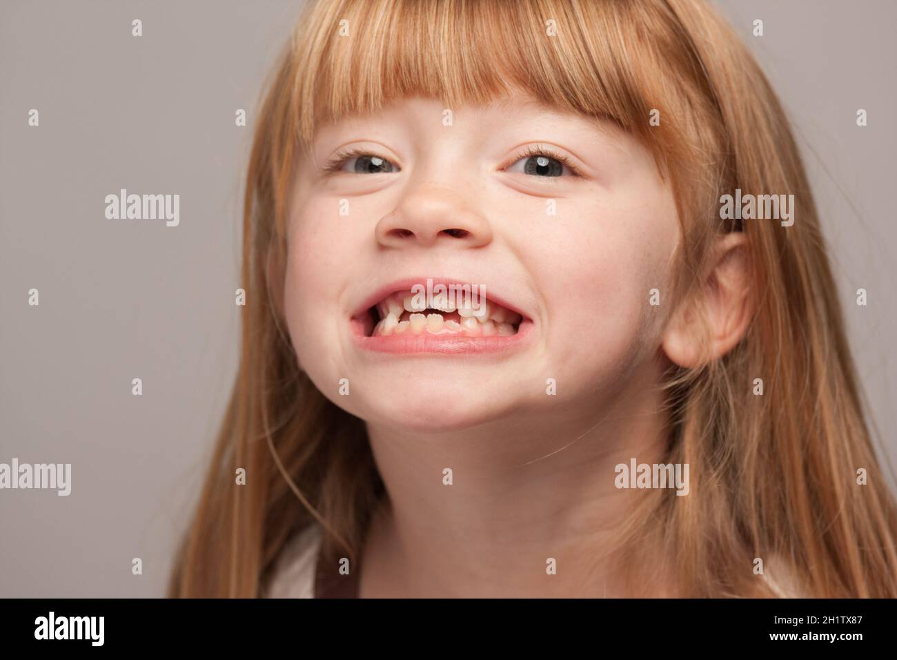 Portrait of an Adorable Red Haired Girl on a Grey Background Stock ...
