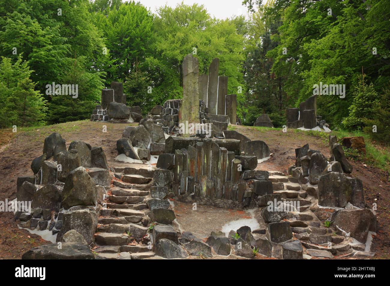 Basalt Rock formation in Azalea and Rhododendron Park in Kromlau Saxony ...