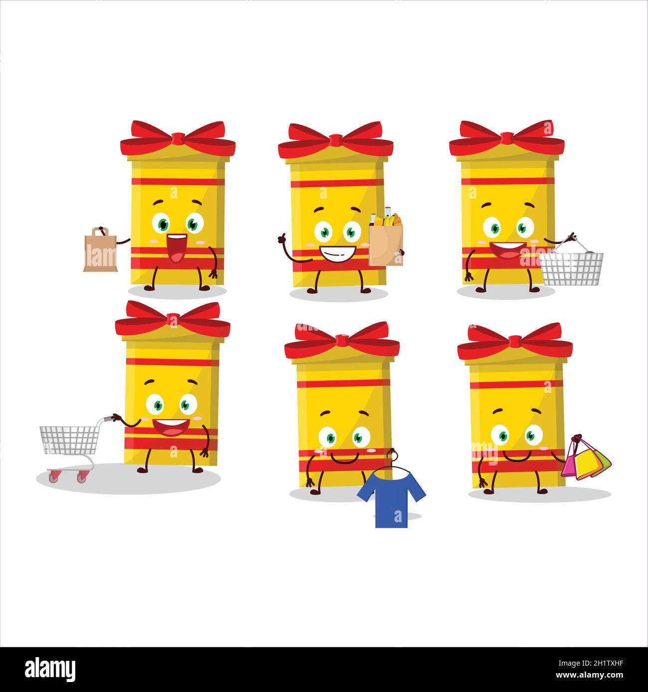 A Rich yellow long gift box mascot design style going shopping. Vector ...
