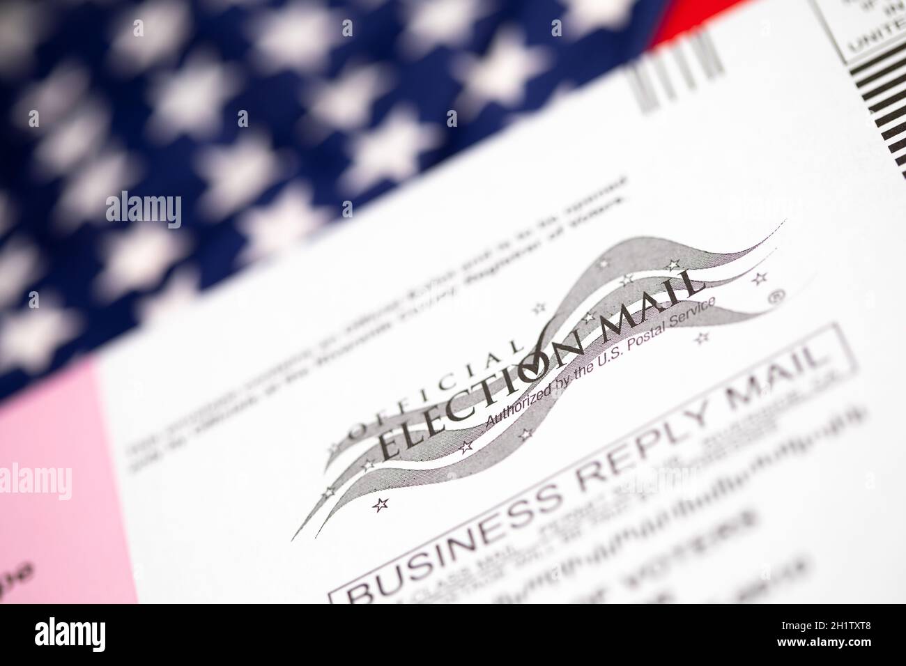 Vote-By-Mail Ballot Envelope Laying on American Flag Stock Photo - Alamy