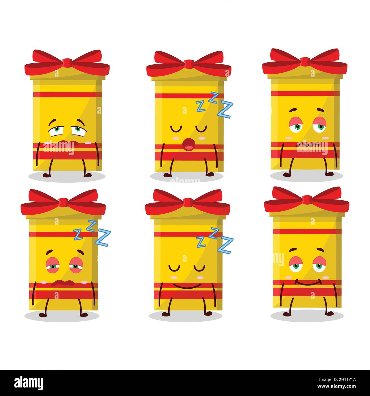Cartoon character of yellow long gift box with sleepy expression ...