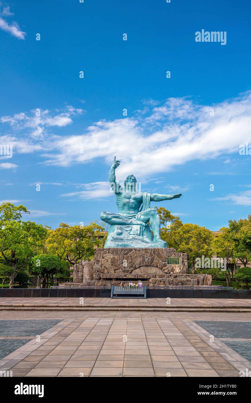 Peace Statue in Nagasaki Peace Park in Japan with blue sky Stock Photo ...