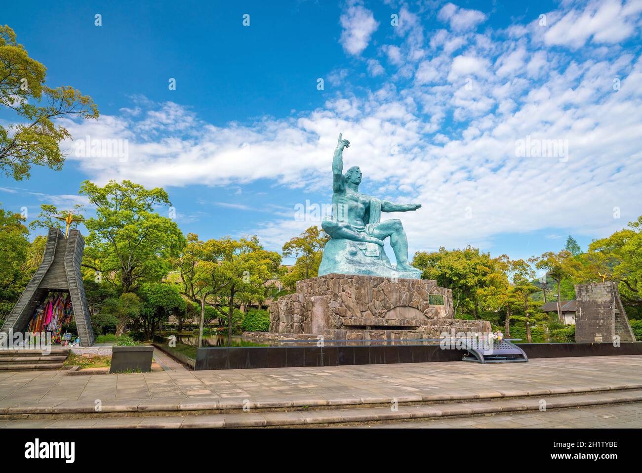 Peace Statue in Nagasaki Peace Park in Japan with blue sky Stock Photo ...