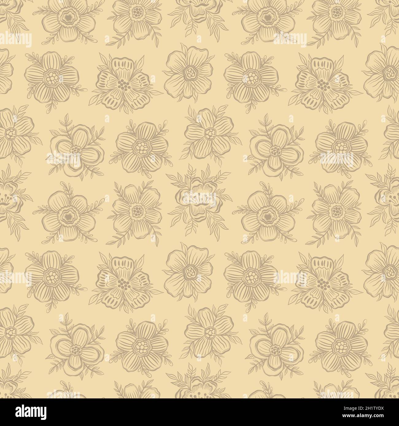 Seamless pattern neutral floral outline hand draw.Botanical plant ...