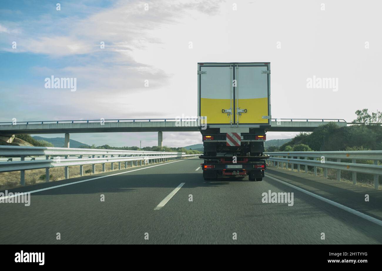 Heavy Tow Truck Carrying Semi trailer Truck On Freeway Truck Height Heavy Tow Truck Carrying Semi trailer Truck On Freeway Truck Height