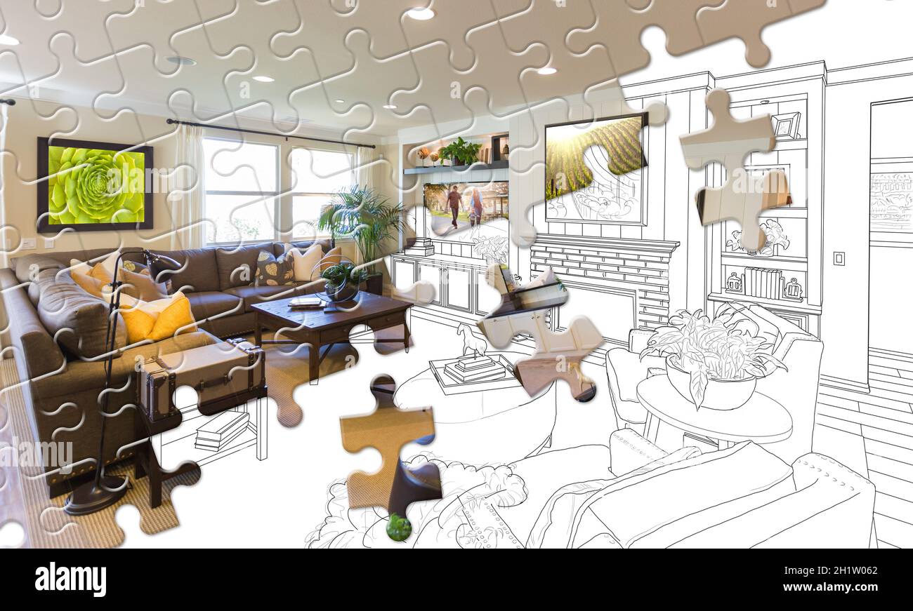 Puzzle Pieces Fitting Together Revealing Finished Living Room Build ...