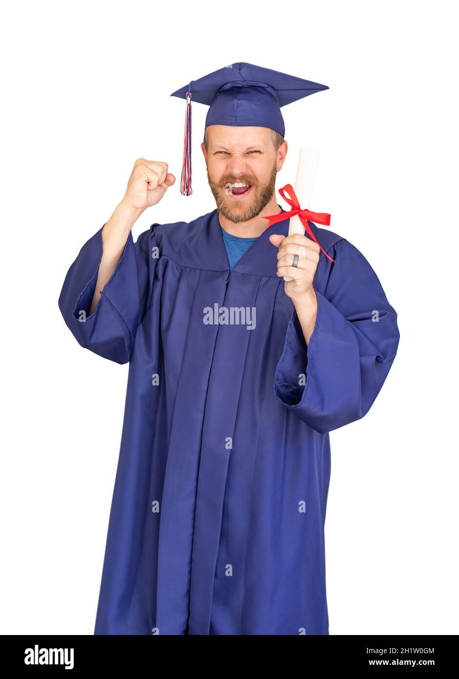 Happy Male Graduate In Cap and Gown with Diploma Isolated on White ...