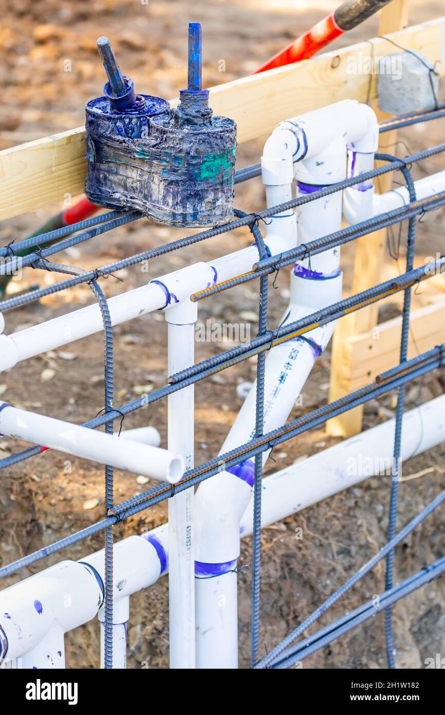 Newly Installed PVC Plumbing Pipes and Steel Rebar Configuration At ...